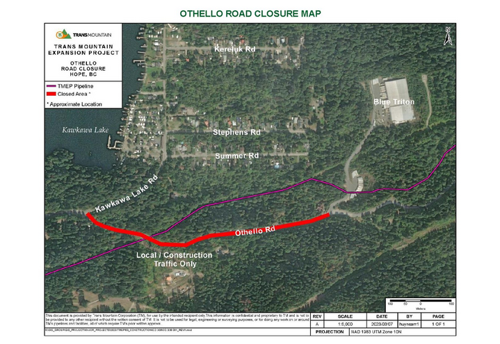 Full Temporary Closure of Othello Road for Trans Mountain Pipeline ...
